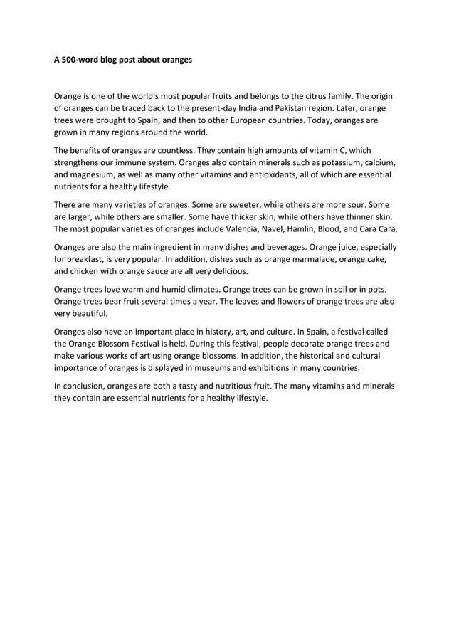 A 500-word blog post about oranges | PDF