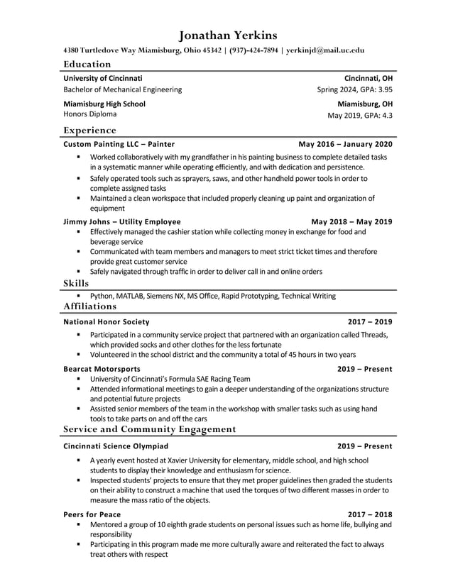 Jonathan Yerkins Resume | PDF
