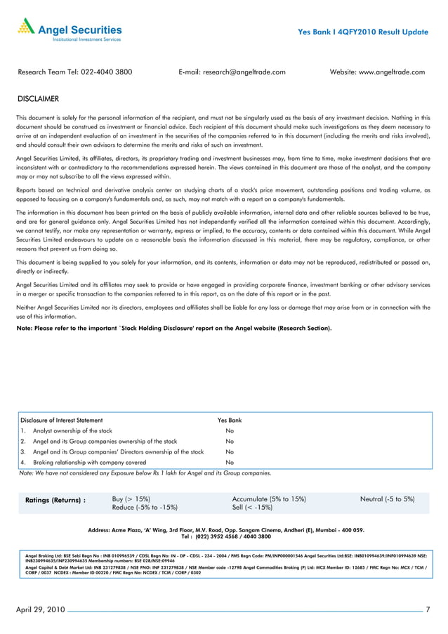 Yes bank ru4 qfy2010-290410 | PDF