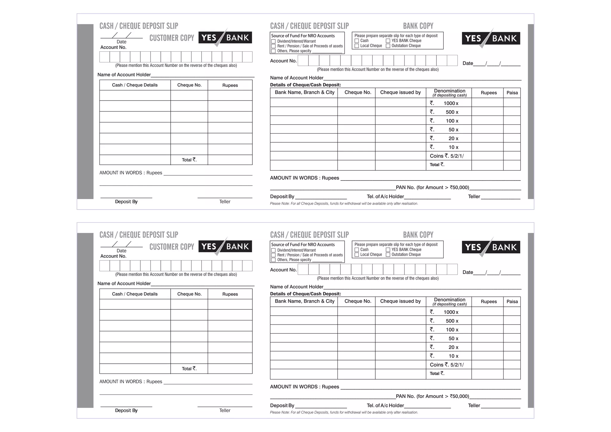 Yes bank deposit slip | PDF