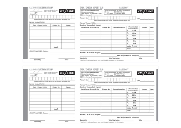 Yes bank deposit slip | PDF | Consumer Banking | Personal Finance