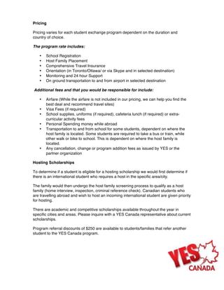 YES Canada Student Exchange Program Information | PDF