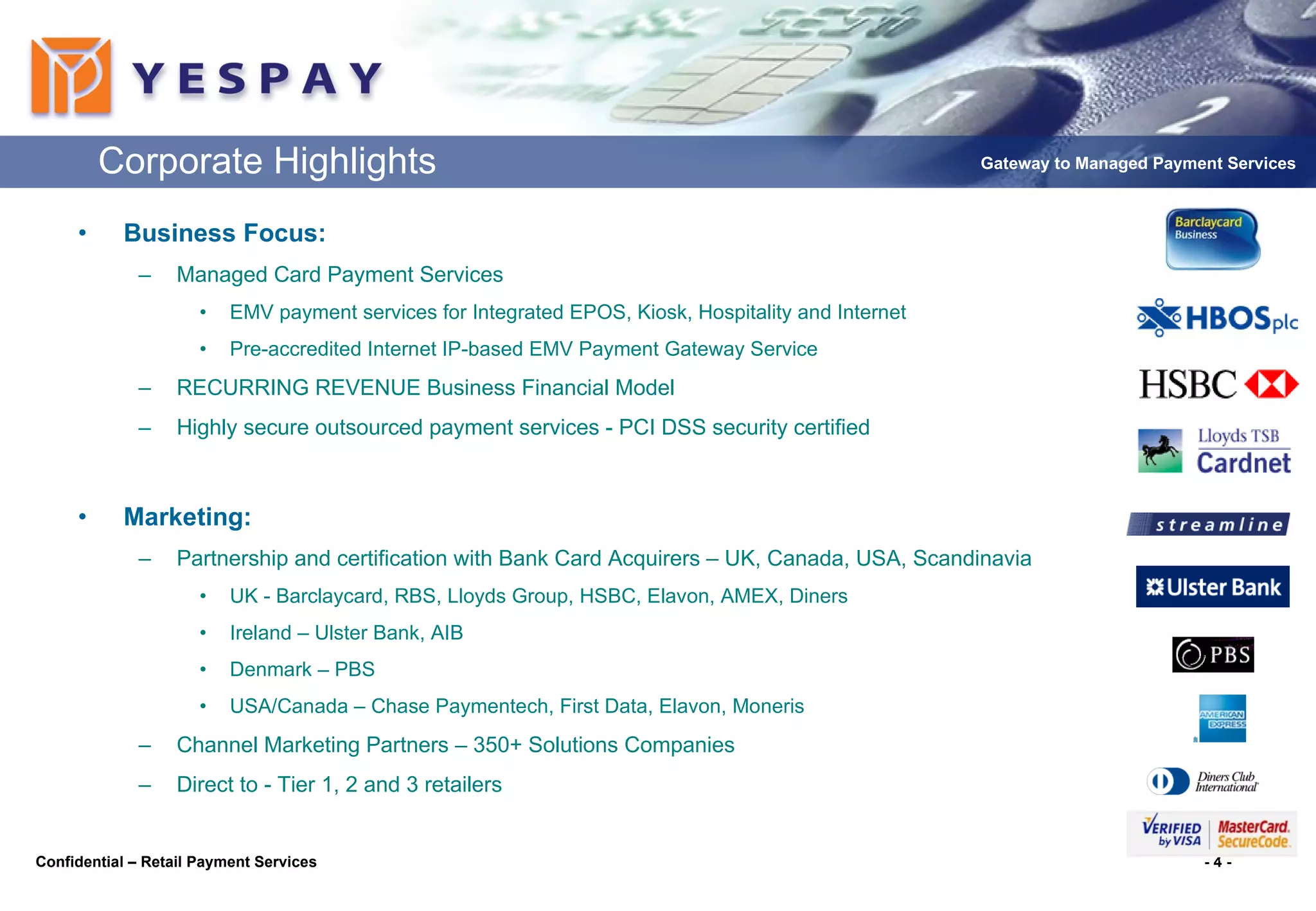 YESpay Corporate Presentation 2009 | PPT