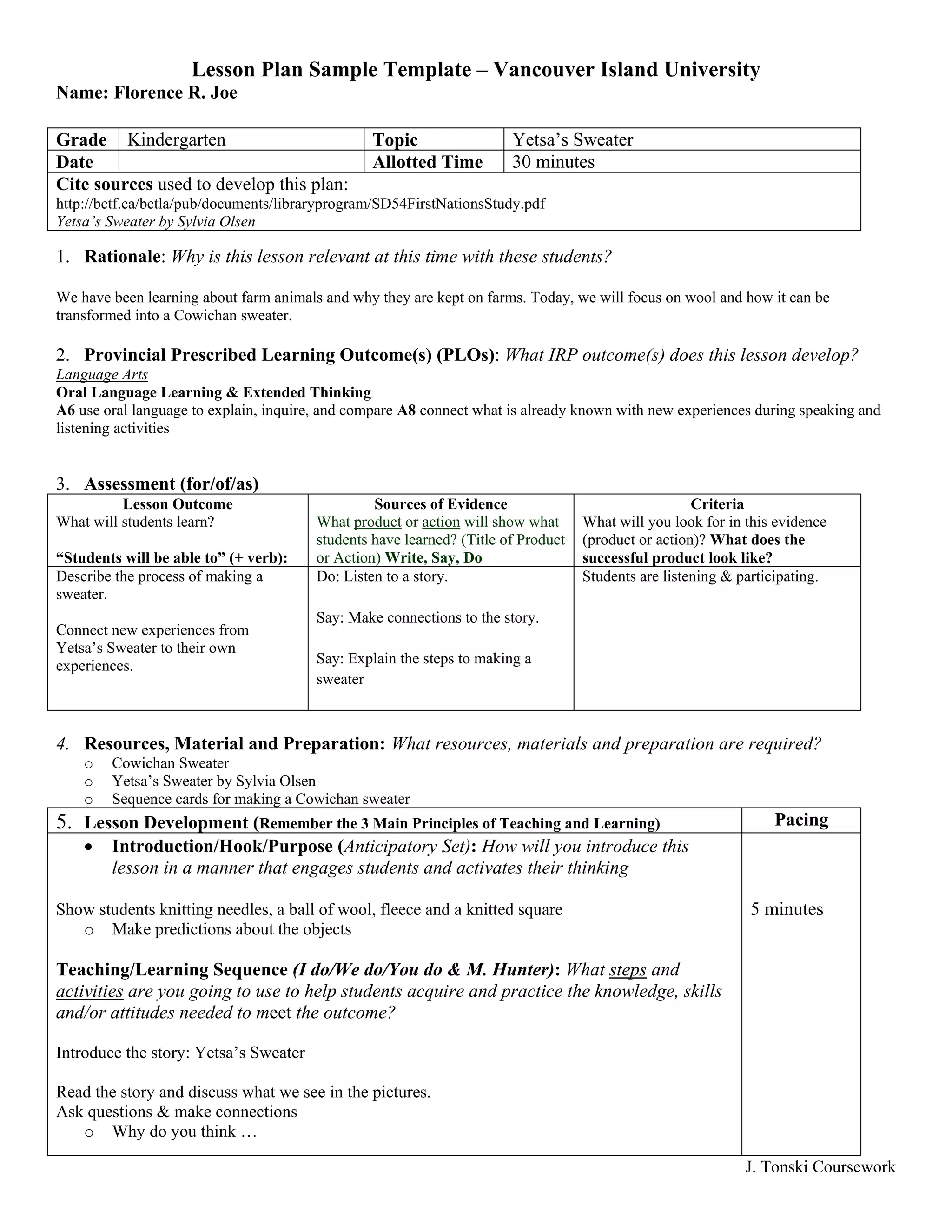 Yetsa's sweater.lessonplan | PDF