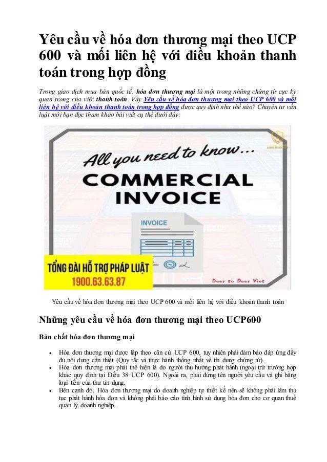 Yêu cầu về hóa đơn thương mại theo UCP 600 và mối liên hệ với điều ...