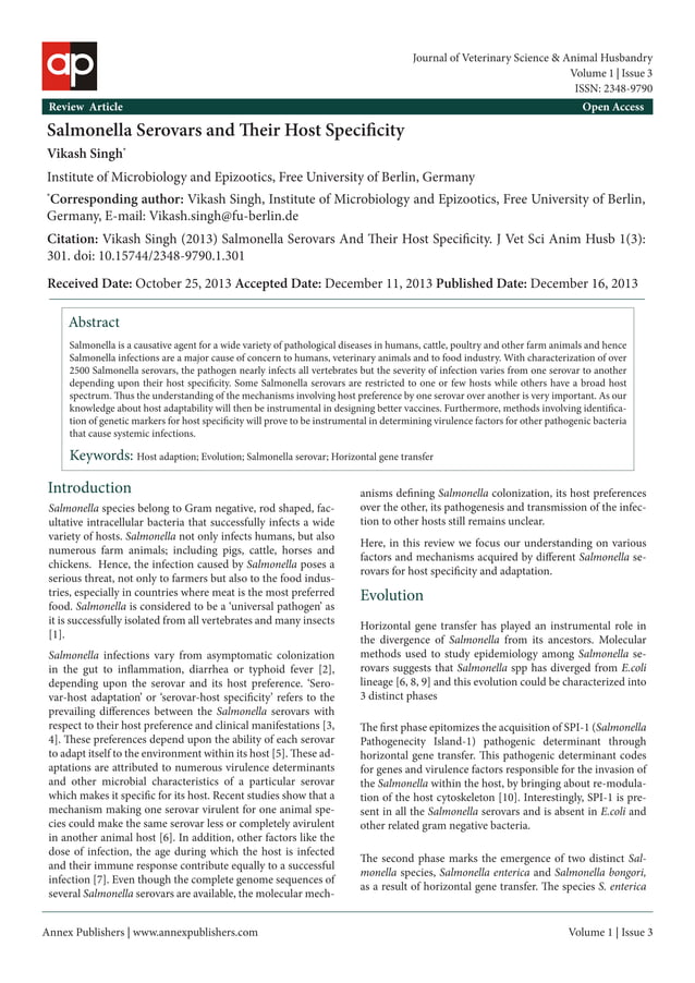 Salmonella serovars-and-their-host-specificity | PDF