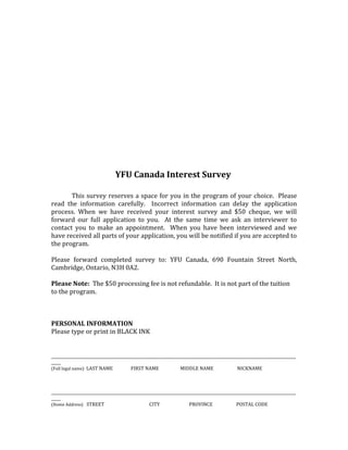 YFU Interest Form | DOC | Secondary Education | Education