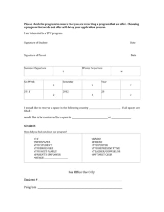 YFU Interest Form | DOC | Secondary Education | Education