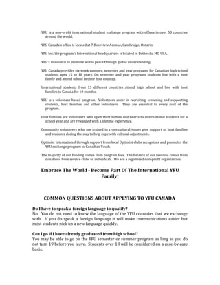 YFU Interest Form | DOC | Secondary Education | Education