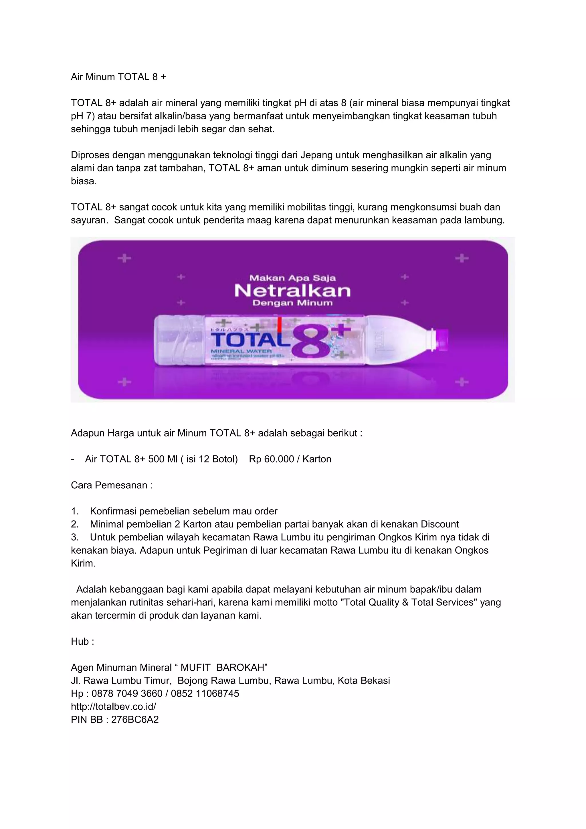 Air minum total 8 plus Alkaline | PDF