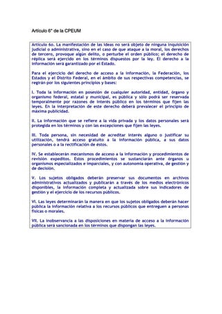 Articulo 6 de la Constitución Política de los Estados Unidos Mexicanos ...