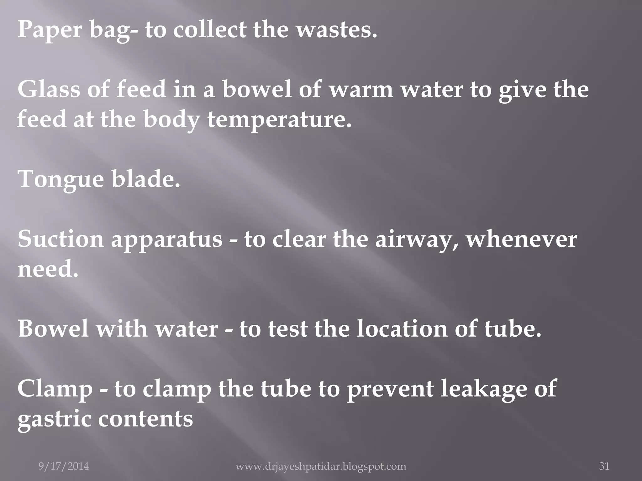 Nasogastric feeding or gavage feeding | PDF