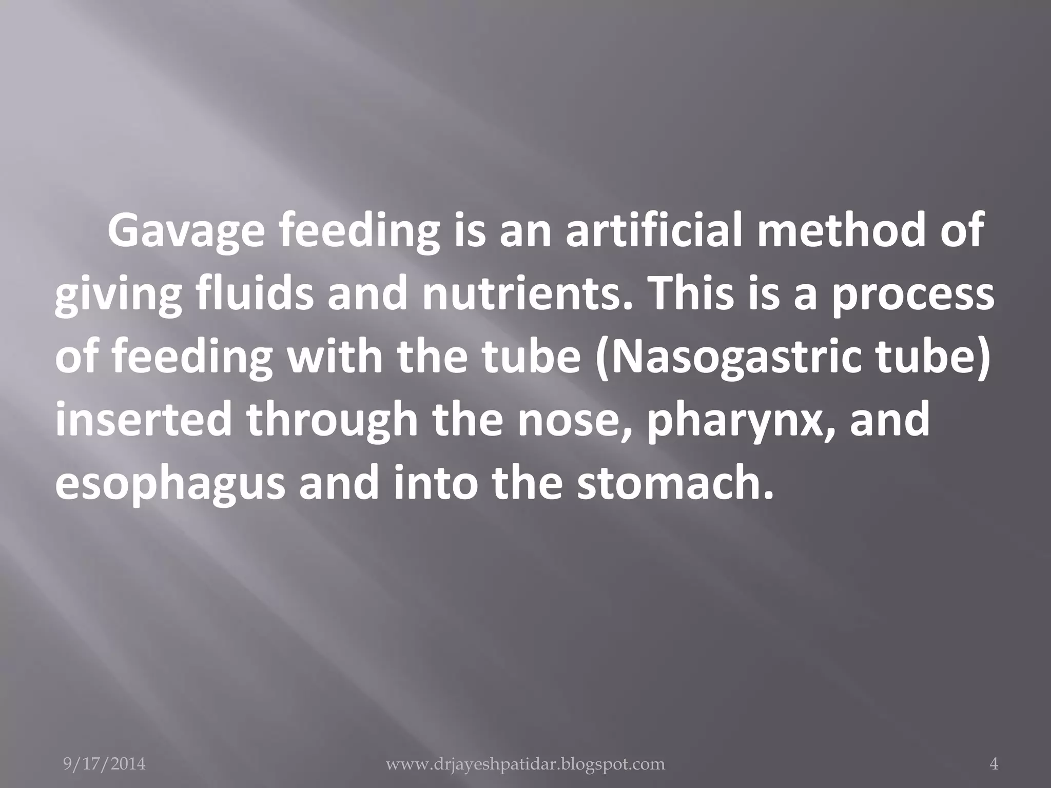 Nasogastric feeding or gavage feeding | PDF