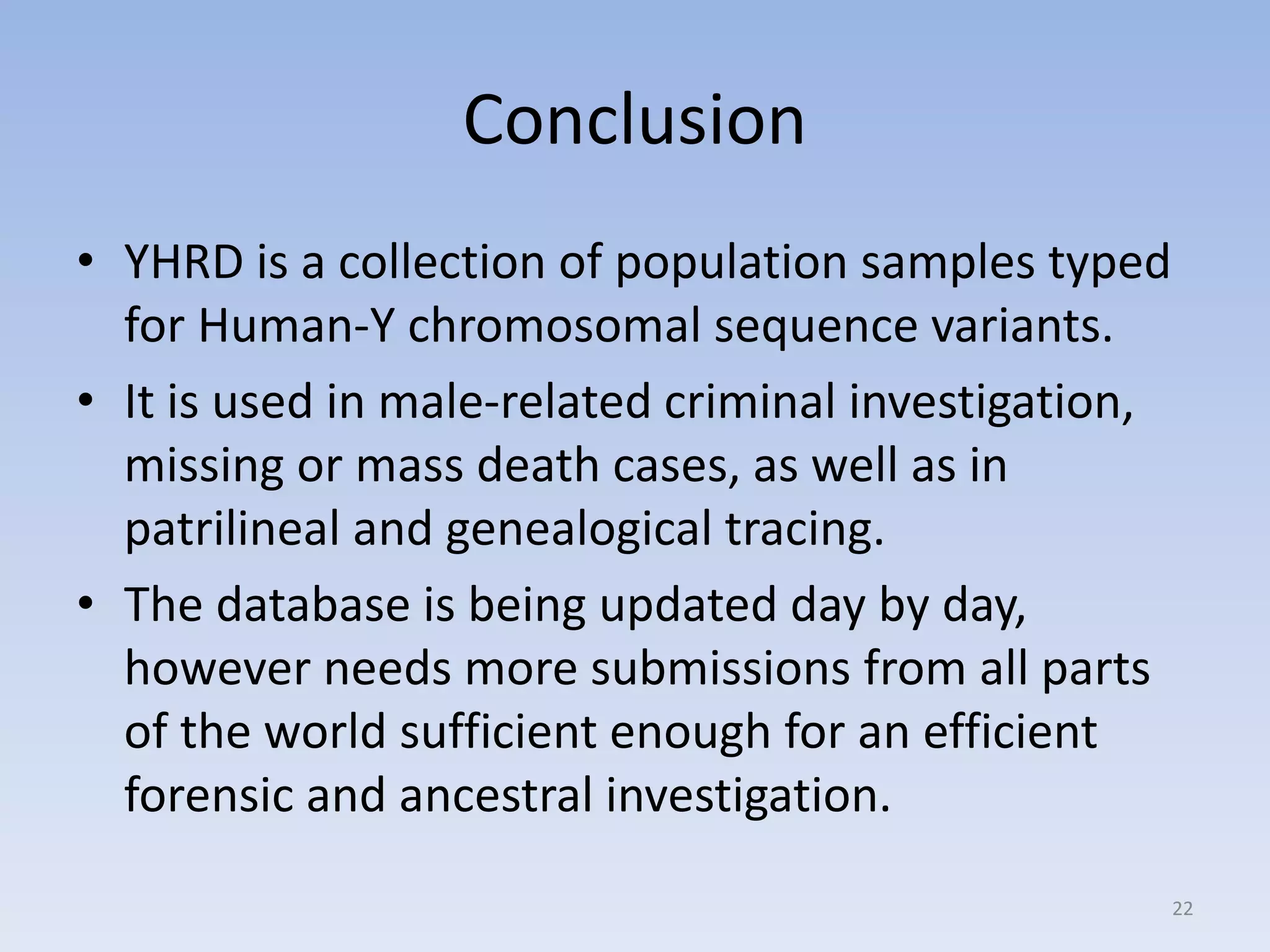 Y Chromosome Haplotype Reference Database (YHRD) ppt | PPTX
