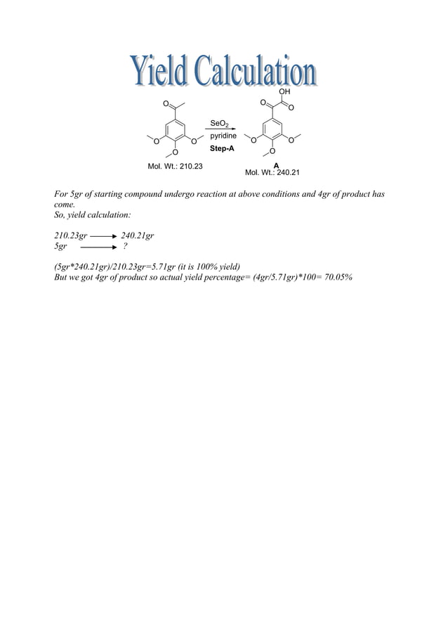 Yield calaculation for organic chemistry calculations | PDF