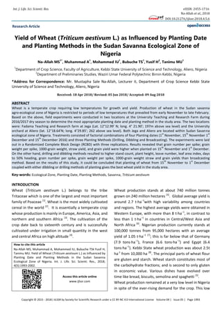 Yield of Wheat (Triticum aestivum L.) as Influenced by Planting Date ...