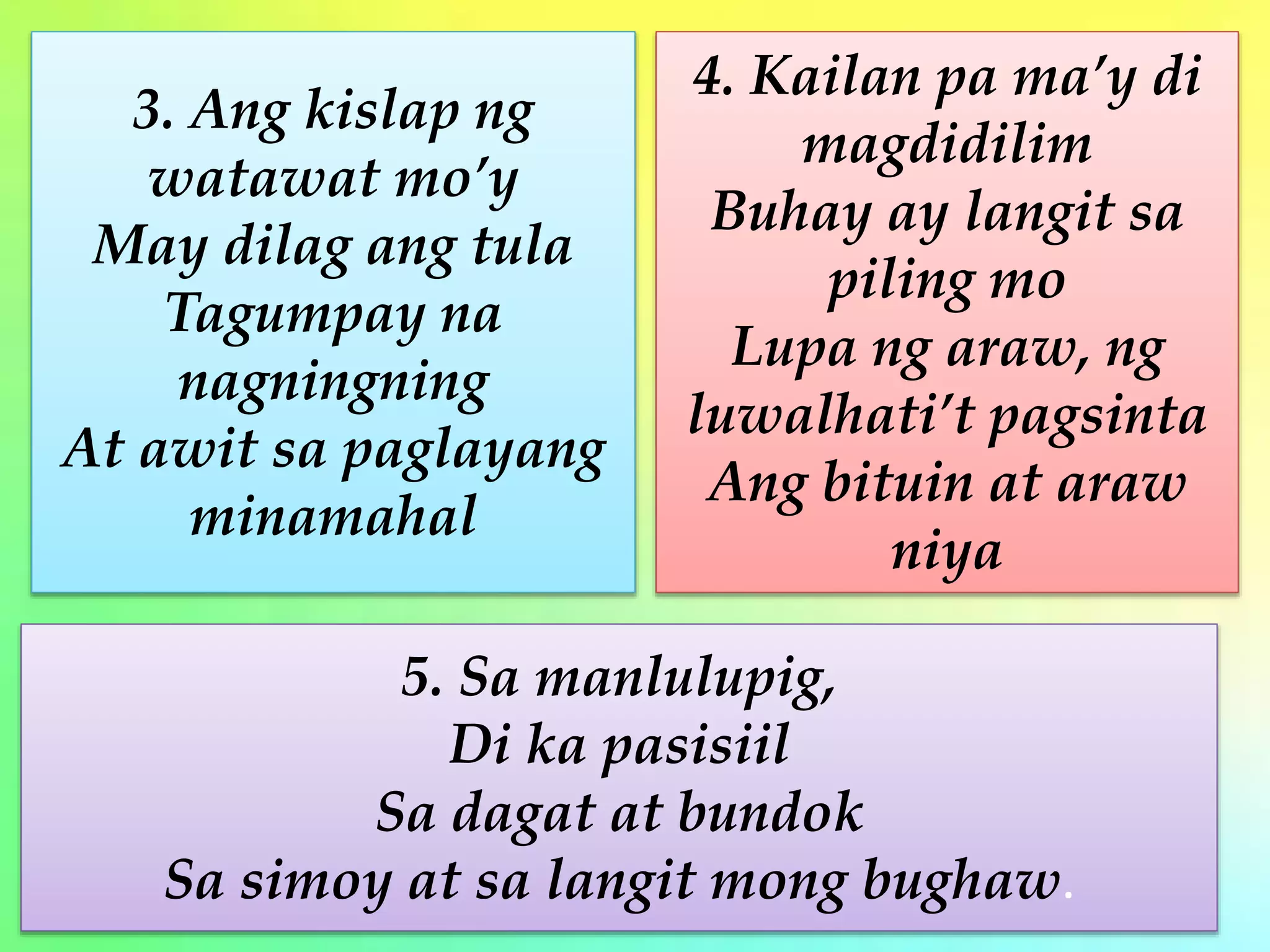 YUNIT II ARALIN 17 PAMBANSANG AWIT AT WATAWAT NG PILIPINAS BILANG MGA ...