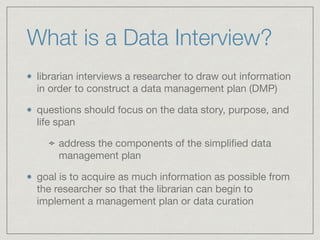 Data Interview and Data Management Plans | PDF