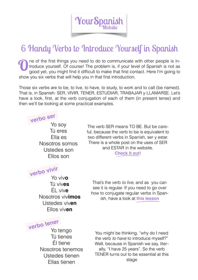 6 handy verbs to introduce yourself in spanish | PDF