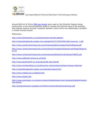 Low impact material technical data sheet clay panels | PDF