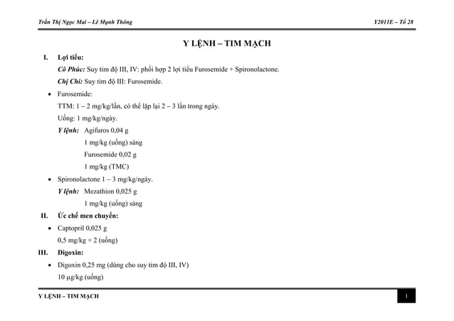 Y lệnh - Tim mạch - Nhi | PDF