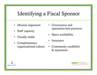 Fiscal Sponsorship: An Alternative to Nonprofit Incorporation | PPT