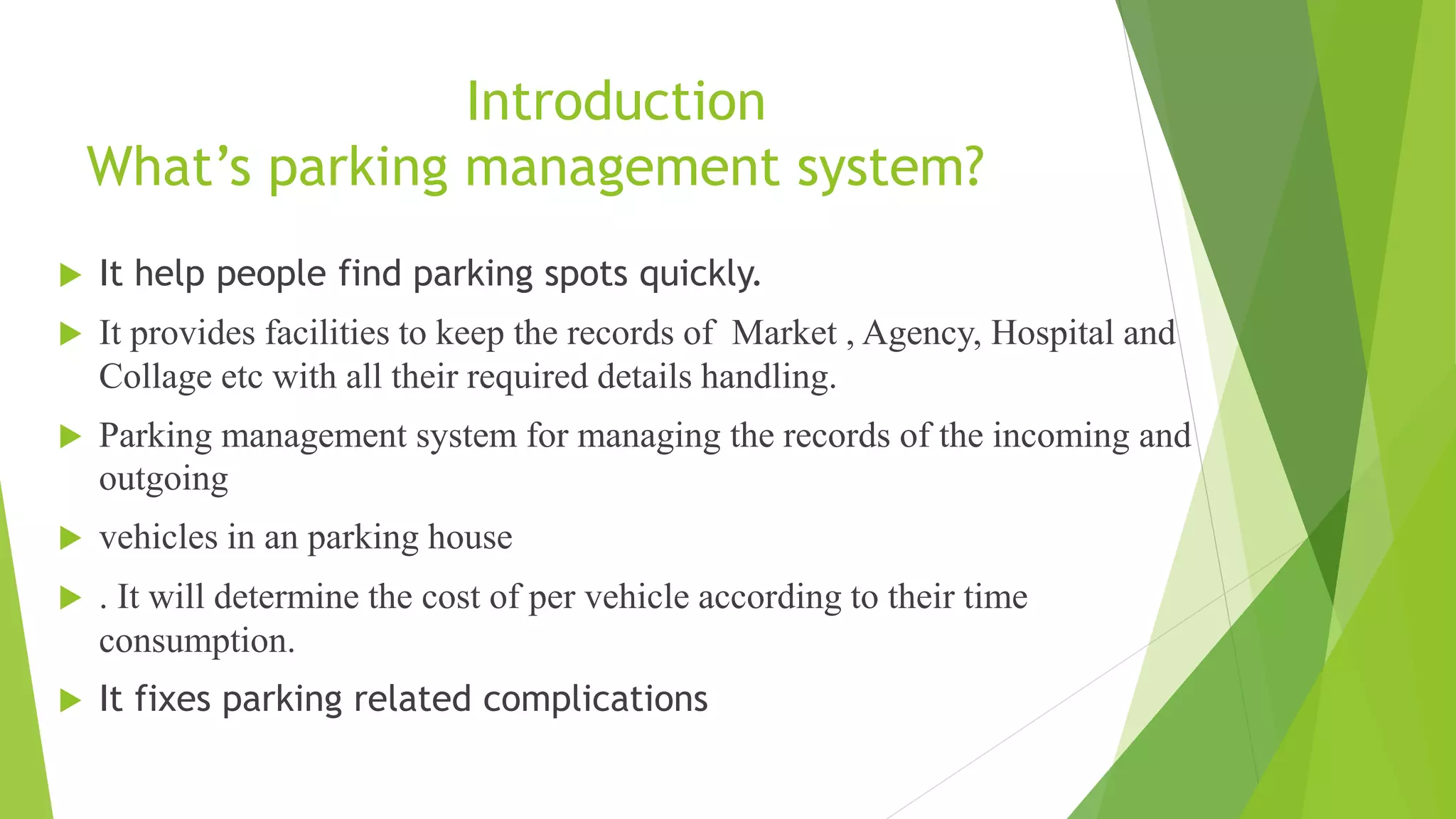 Vehicles Parking Management System project Presentation final year | PPTX