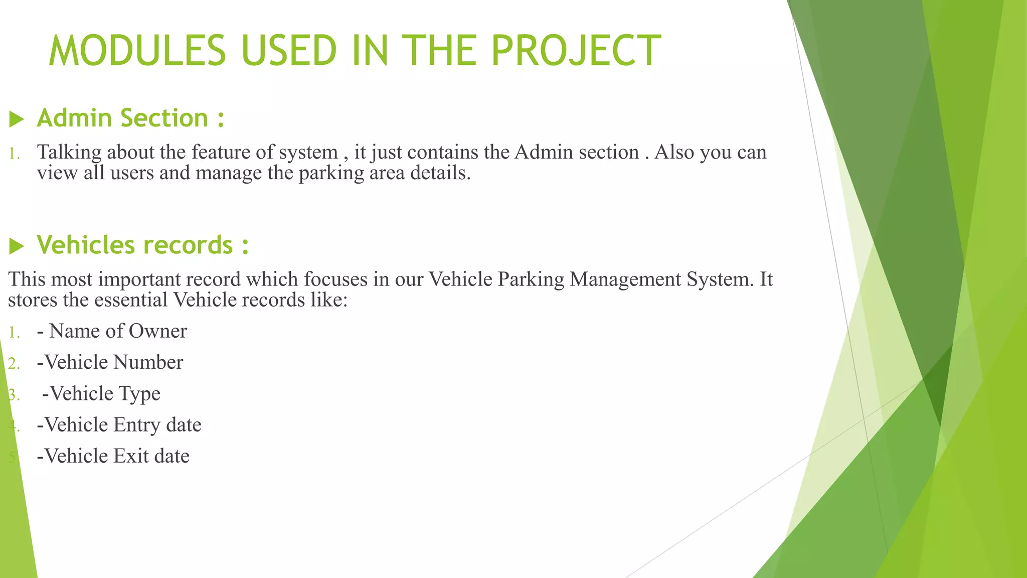 Vehicles Parking Management System project Presentation final year | PPTX