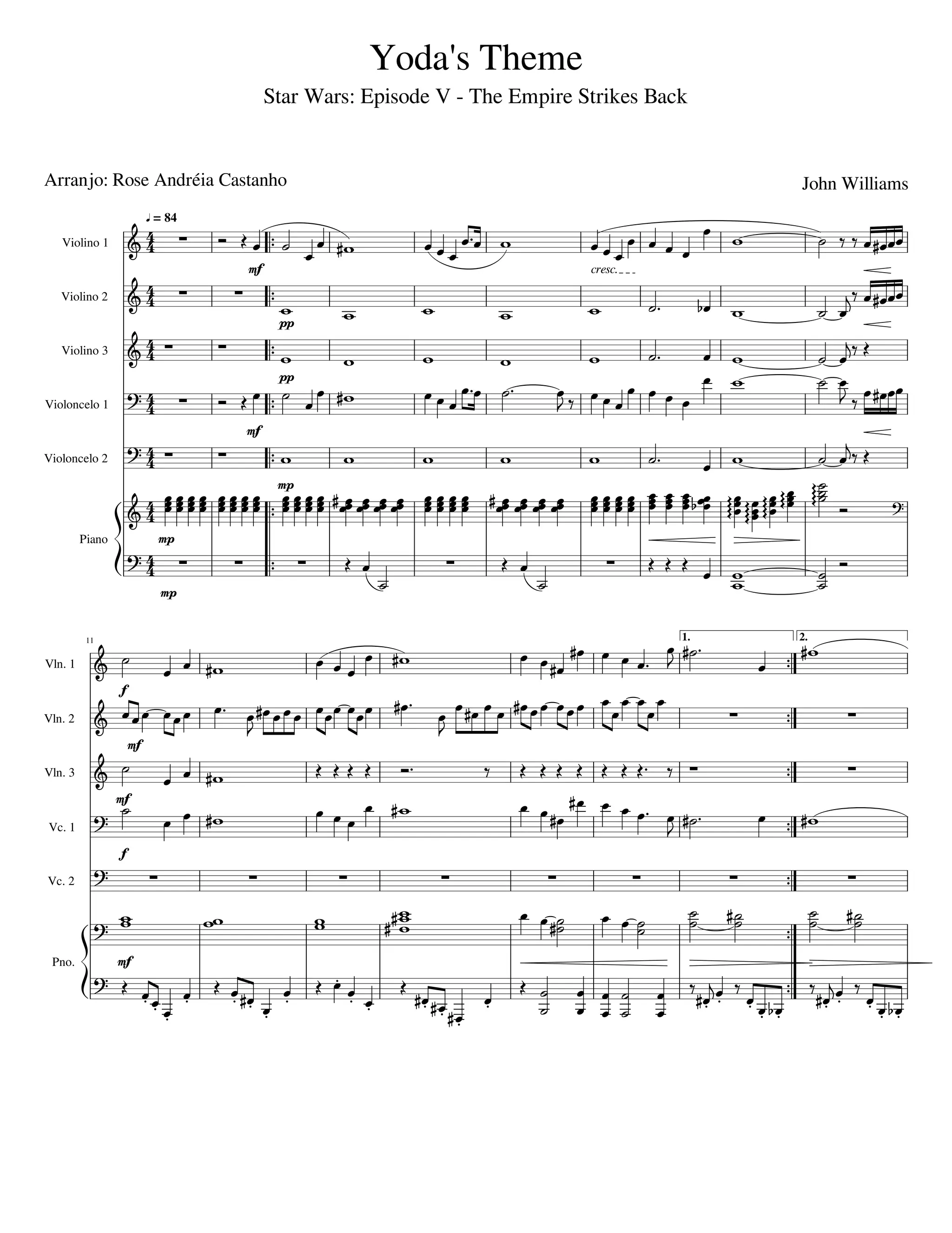 Yodas Theme - From Stars Wars - violinos 1,2,3 Violoncelo 1,2 Piano | PDF