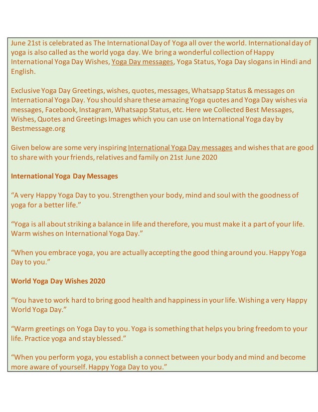 International Yoga Day Messages, Wishes, Yoga Quotes, Greetings | PDF