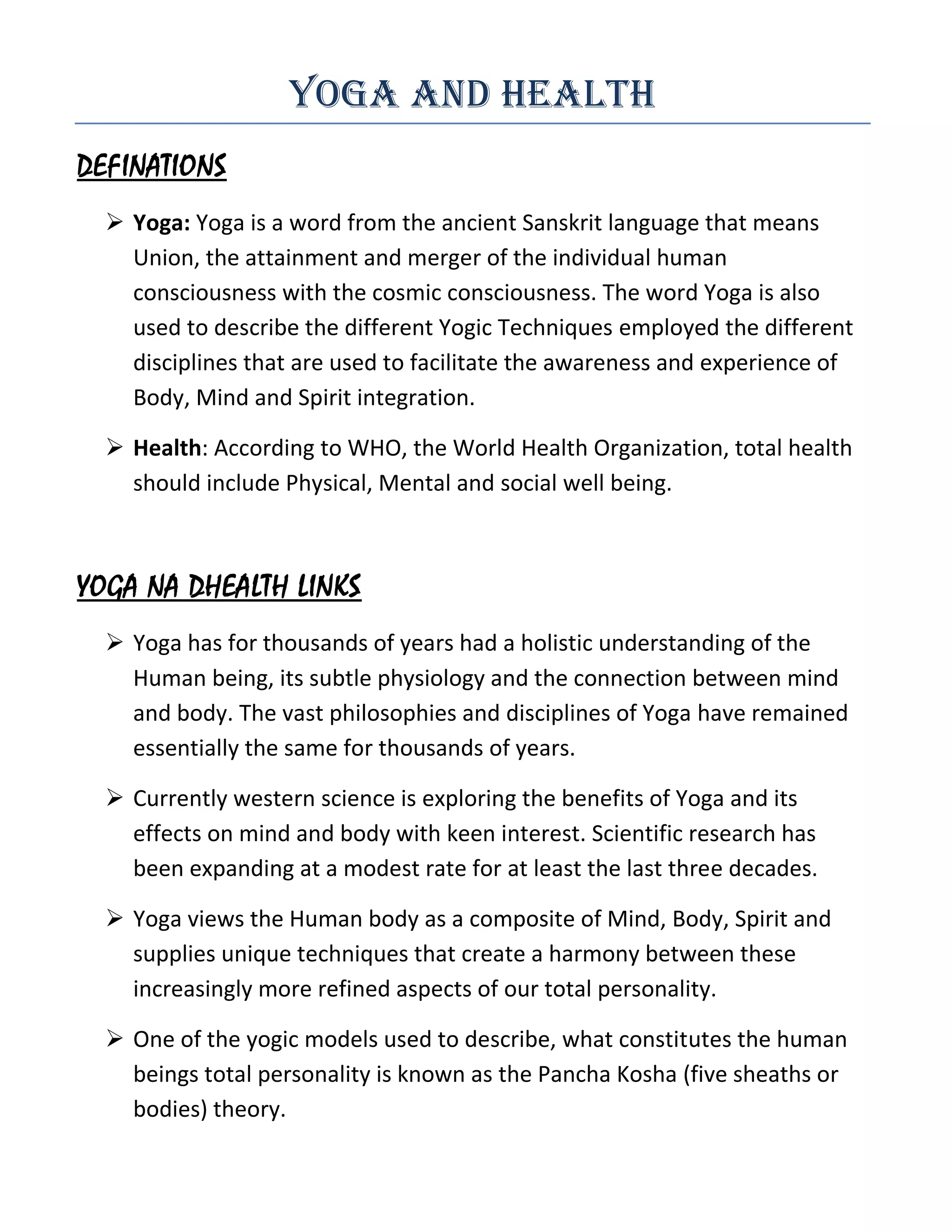 Yoga and health | DOCX