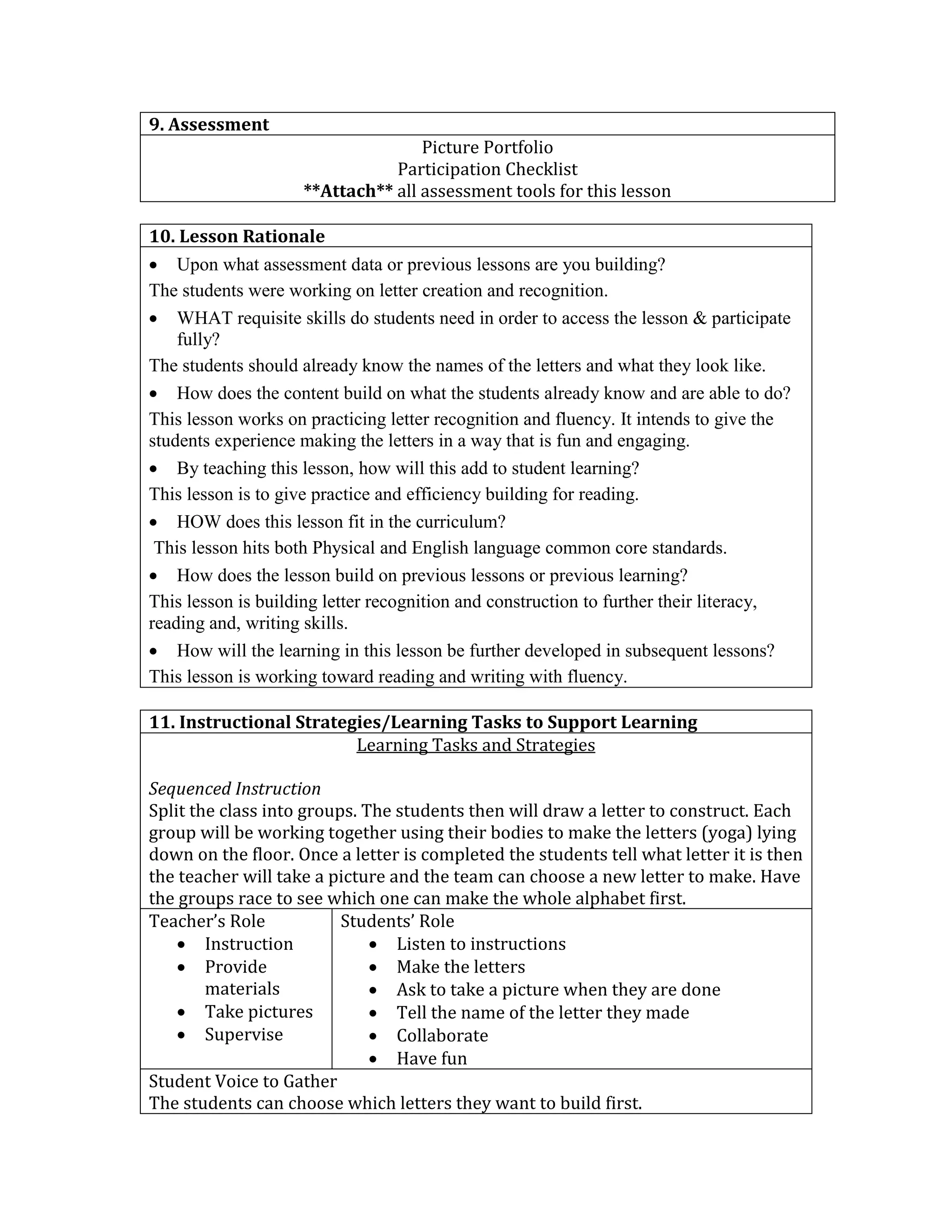 Yoga letter lesson plan tpa and assessment | PDF