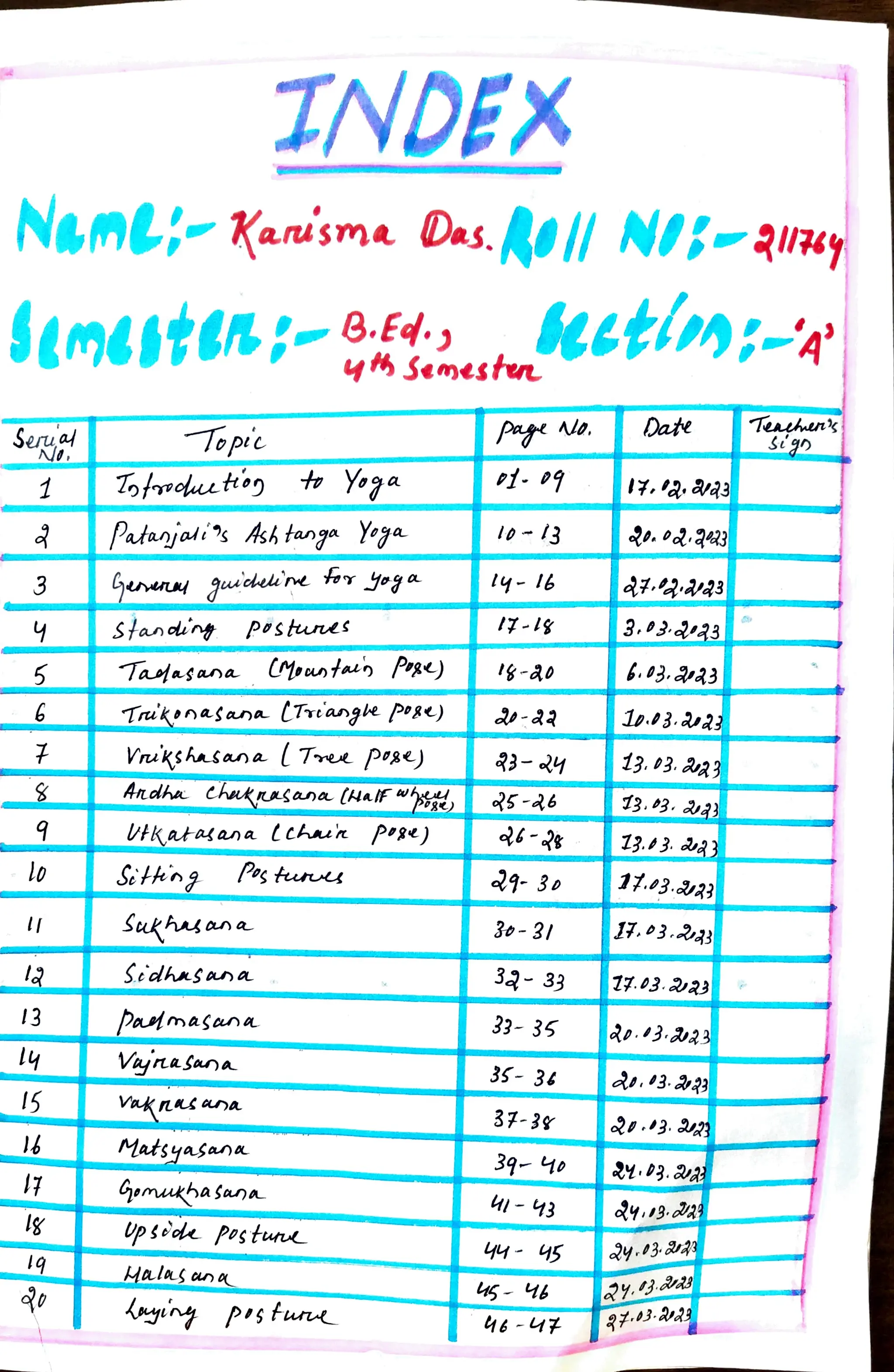 Yoga Practical File B.Ed. 4th Semester pdf | PDF