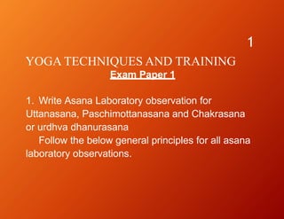 YOGA TECHNIQUES AND TRAINING EXAMINATION | PPT