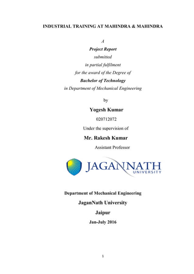 project report on mahindra and mahindra | PDF | Automotive Industry ...