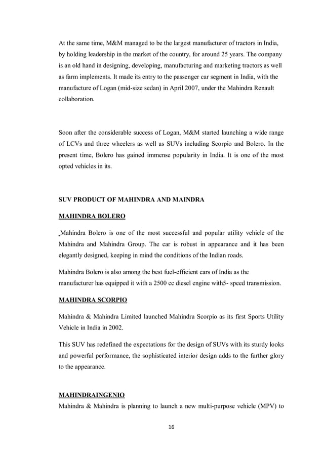 project report on mahindra and mahindra | PDF | Automotive Industry ...