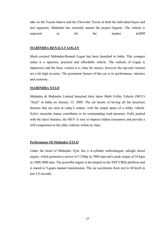 project report on mahindra and mahindra | PDF | Automotive Industry ...