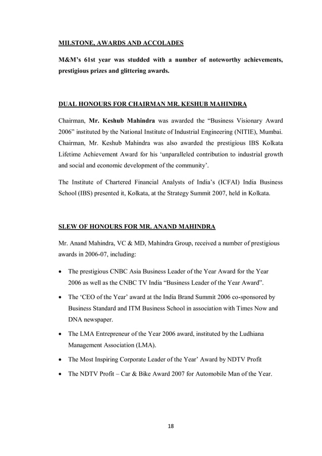 project report on mahindra and mahindra | PDF | Automotive Industry ...