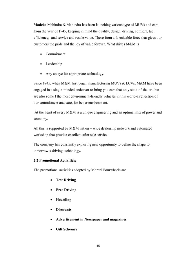 project report on mahindra and mahindra | PDF | Automotive Industry ...