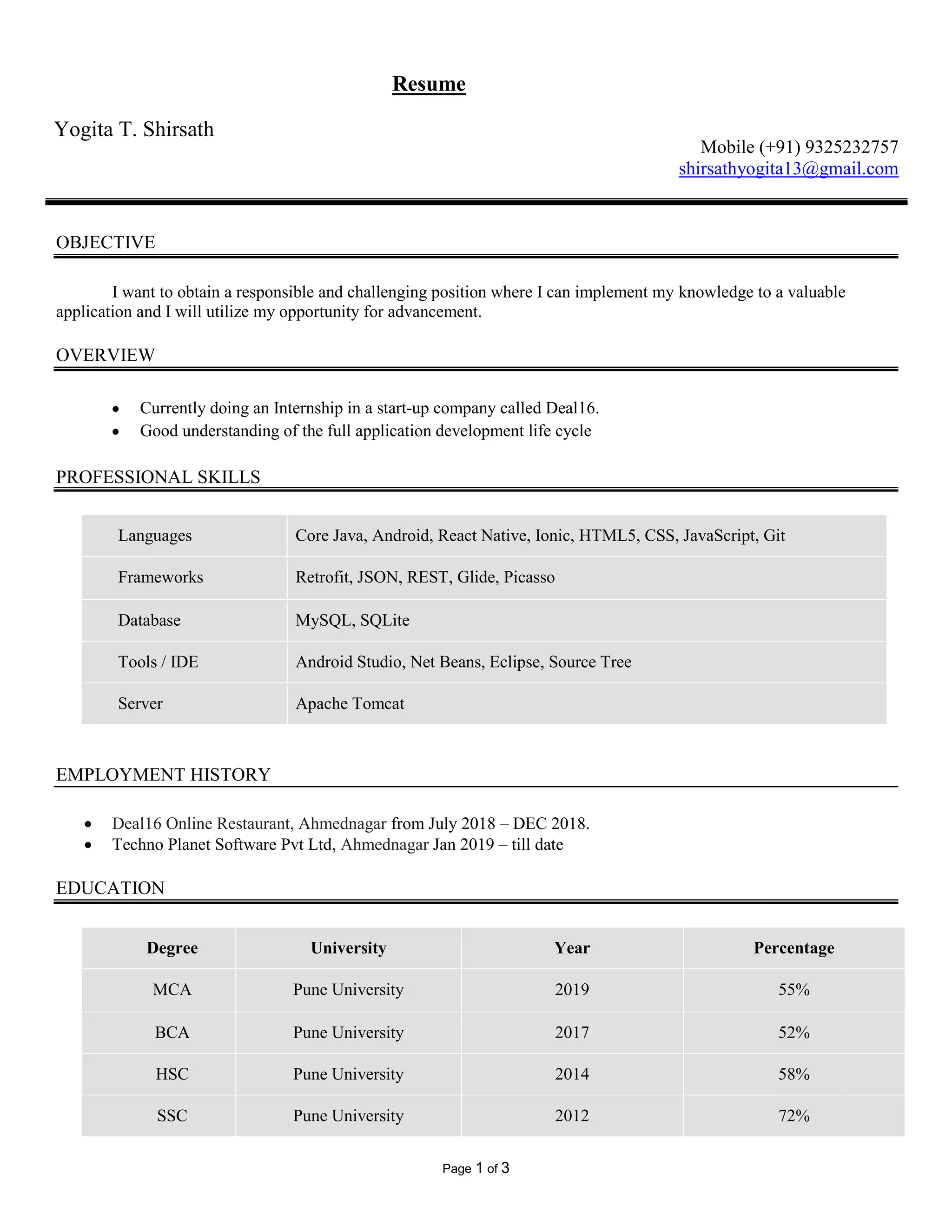 Software Android Developer Resume | PDF