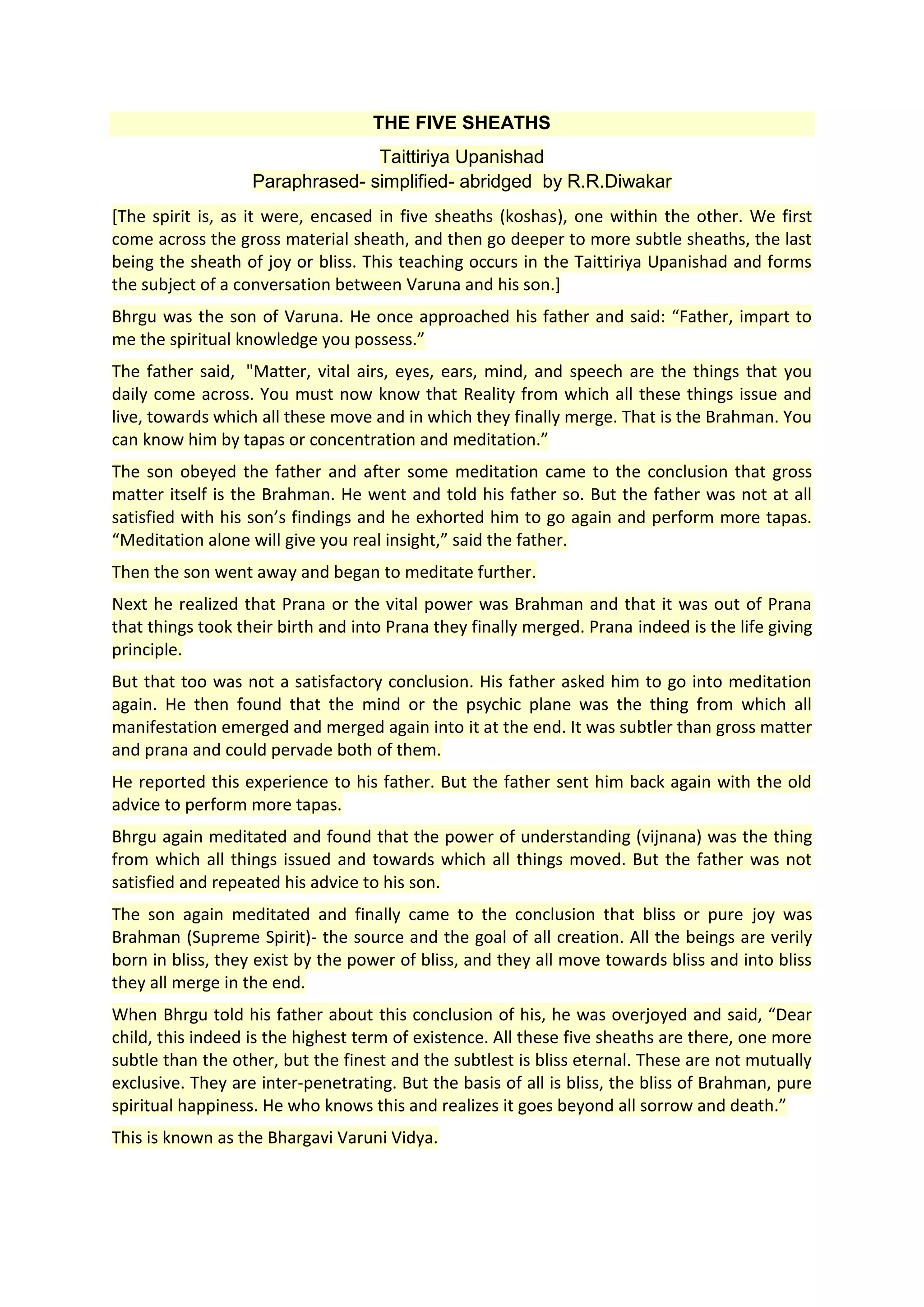 UNDERSTANDING OUR PANCHA KOSHA | PDF