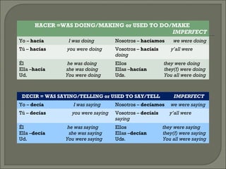 Yo –go verbs in the imperfect tense | PPT