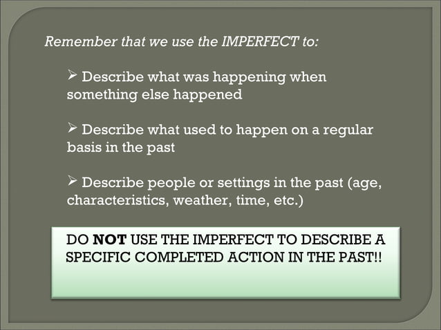 Yo –go verbs in the imperfect tense | PPT