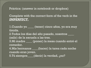 Yo –go verbs in the imperfect tense | PPT