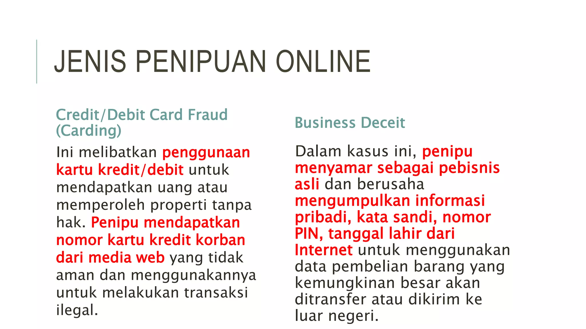 Jenis-jenis Penipuan di Internet dan Cara Menghindarinya | PPTX