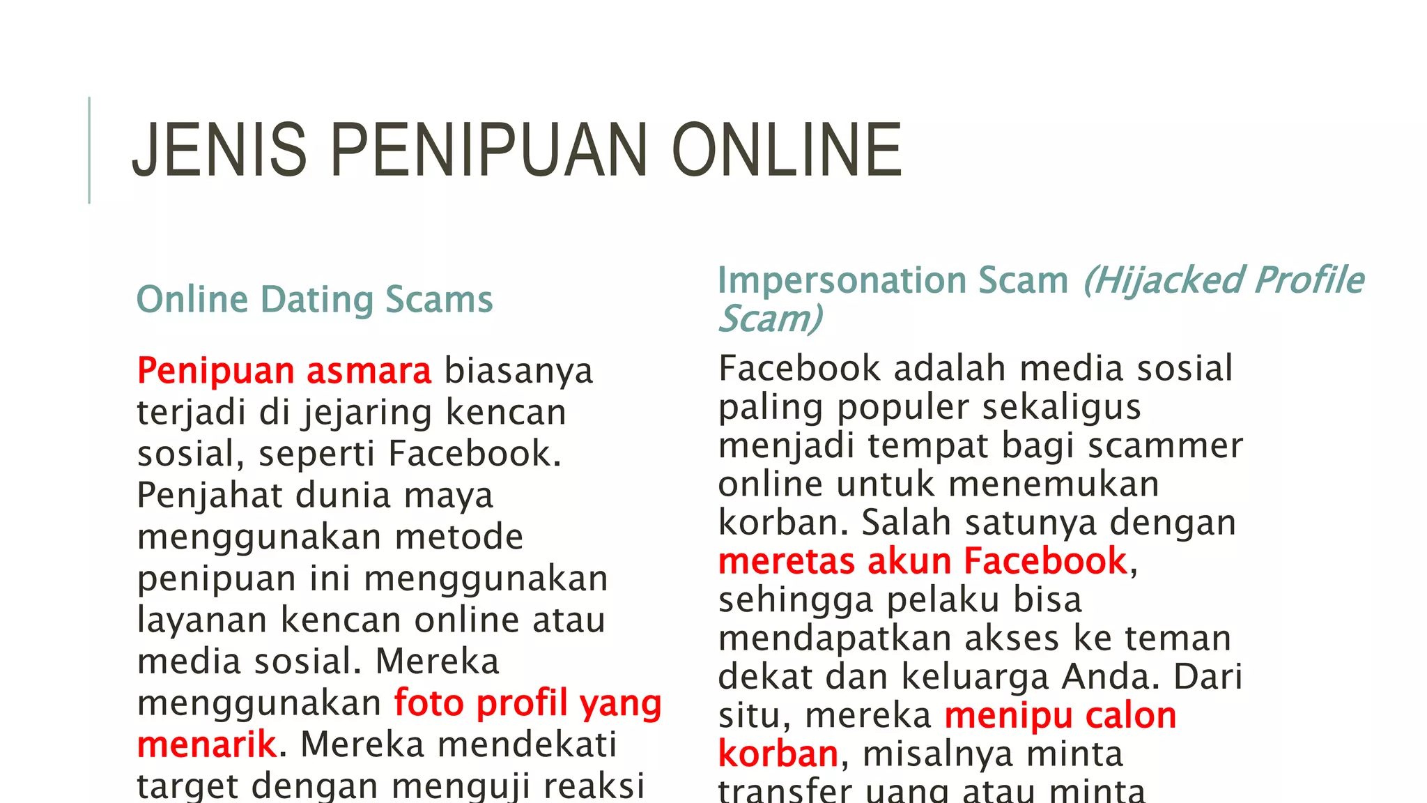 Jenis-jenis Penipuan di Internet dan Cara Menghindarinya | PPTX