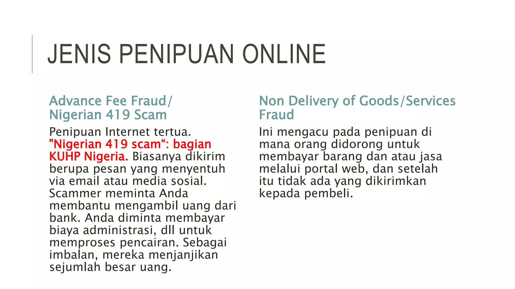 Jenis-jenis Penipuan di Internet dan Cara Menghindarinya | PPTX