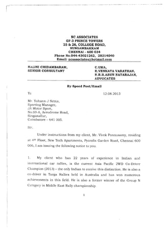 Yohann setna court notice | PDF