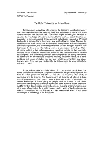 empowerment technology speech "The Higher Technology for Human Being" | PDF