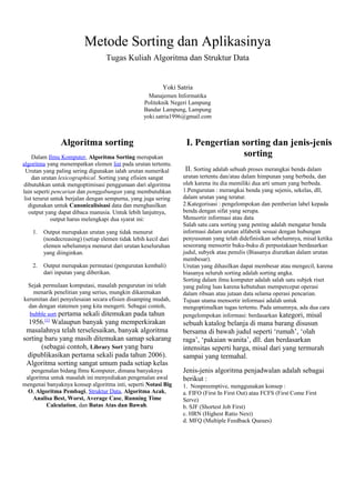 Tugas Sorting Algoritma - Yoki satria | PDF